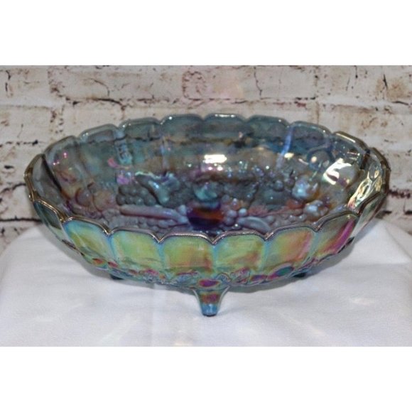 Indiana Glass | Dining | Carnival Glass Footed Fruit Bowl Blue | Poshmark